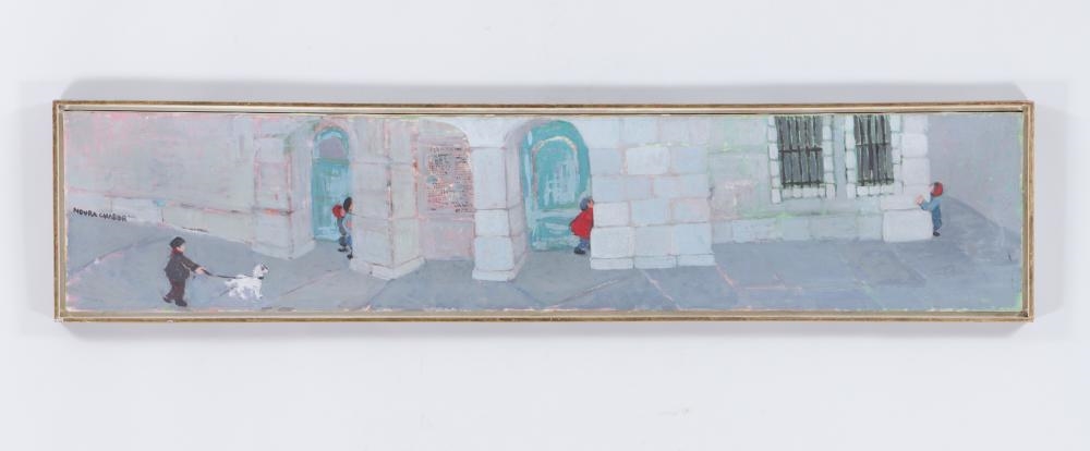 Moura Chabor | Streetscape with Children Playing Hide-and-Seek | MutualArt