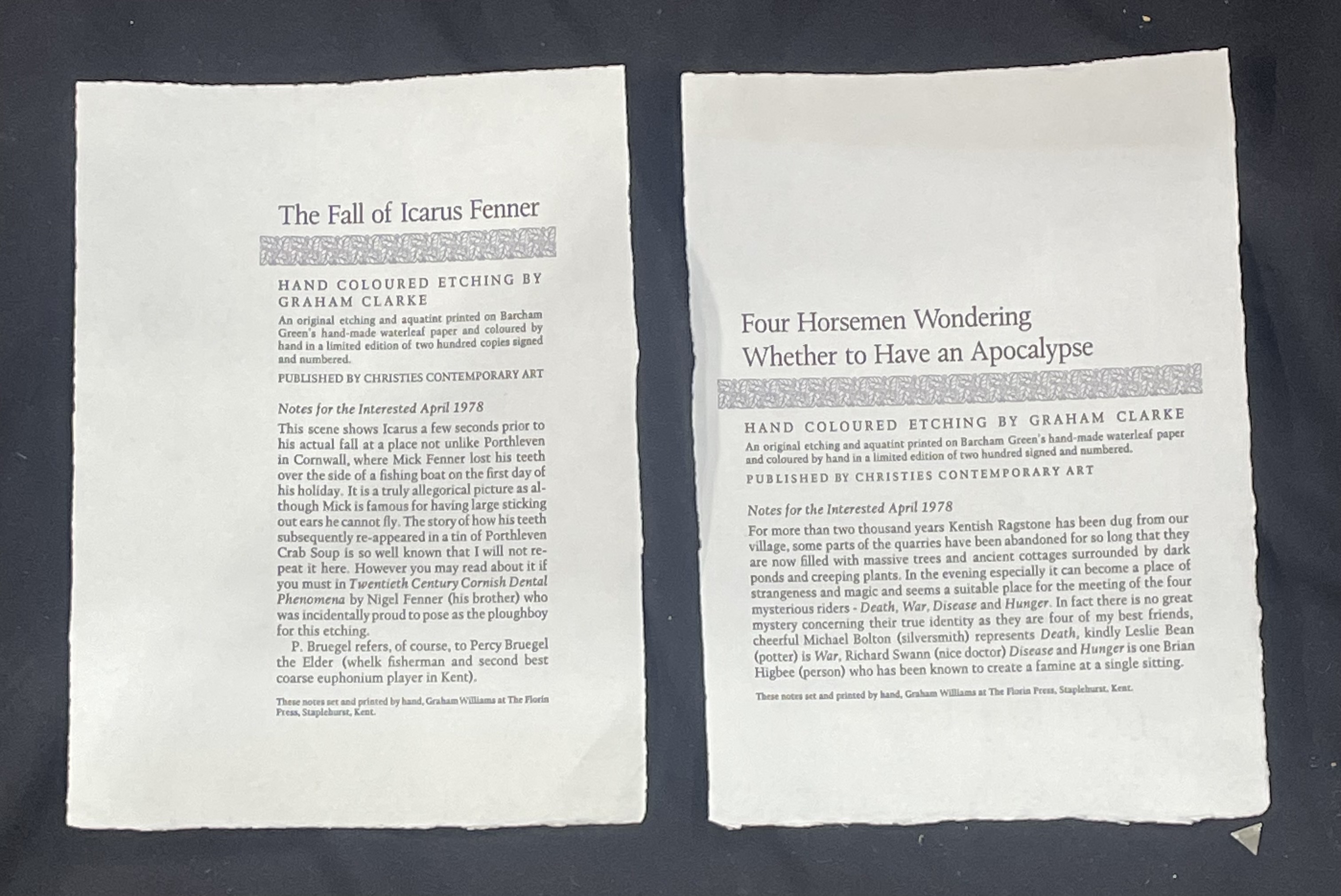 Graham Clarke | Snowdrop, The Fall of Icarus Fenner, Four Horsemen ...