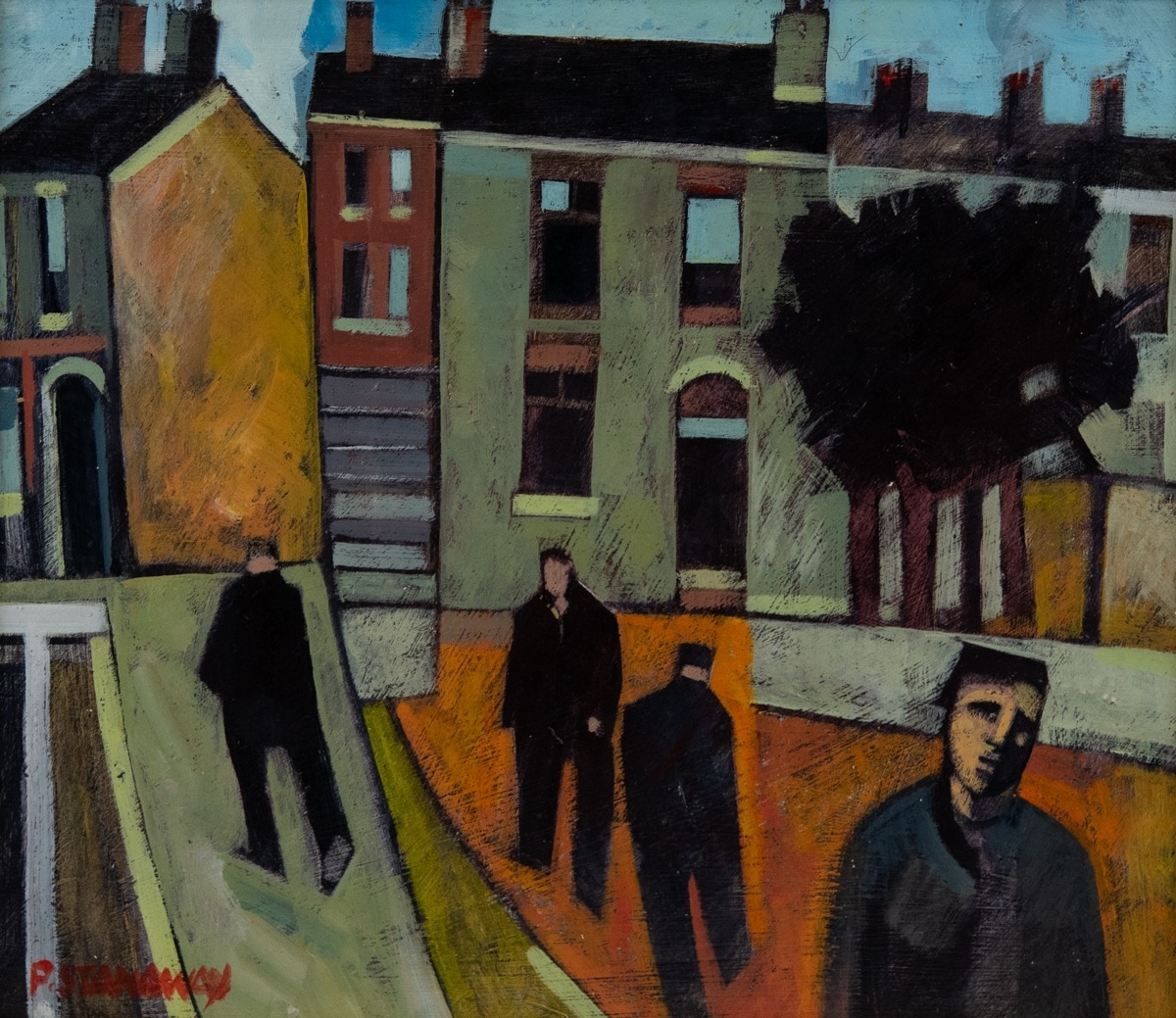 Peter Stanaway | Street scene with four figures | MutualArt