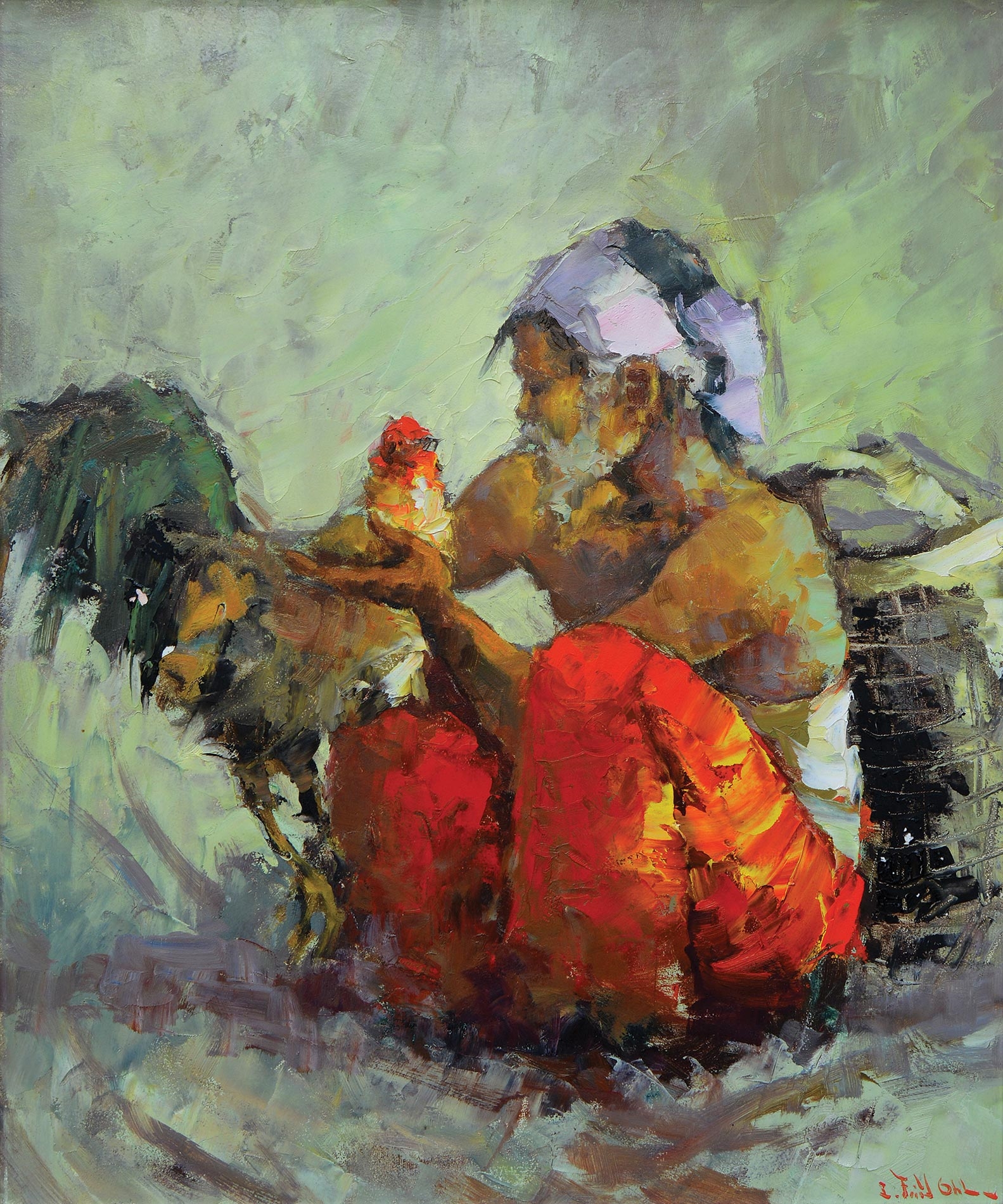 Lucien Frits Ohl | A Man With Rooster | Compare similar artworks ...