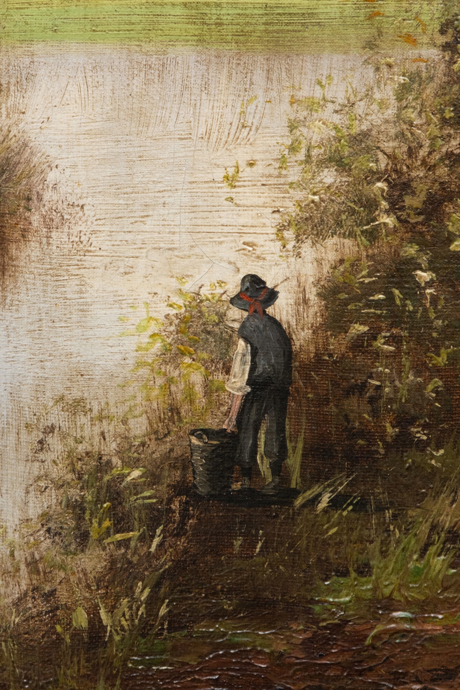 Louis Mayer | Oil on Canvas Painting depicting a peaceful riverside ...