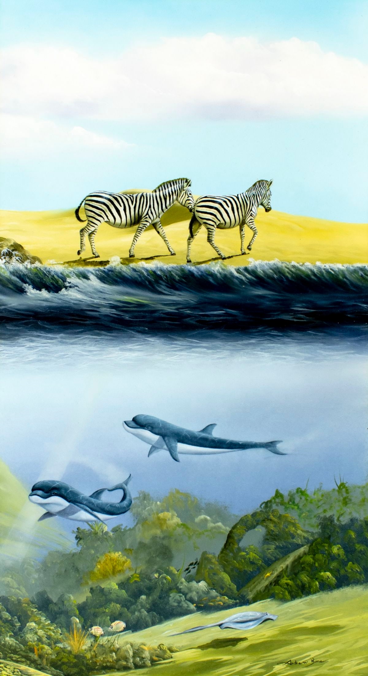 Andrew Bone | Landscape with Zebras and Dolphins | MutualArt