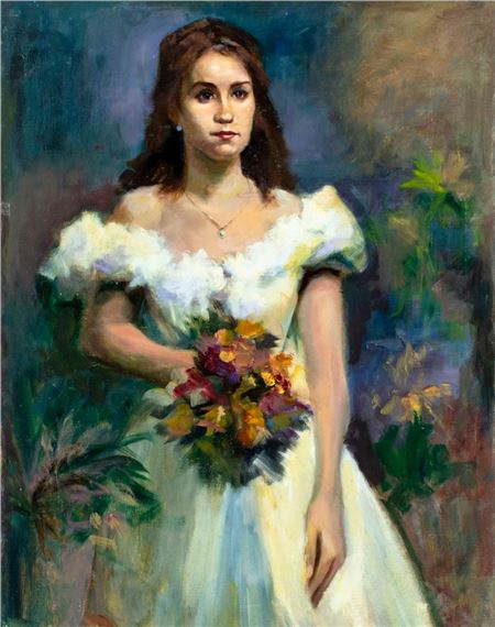 John Reilly | Portrait of Woman with Flowers | MutualArt