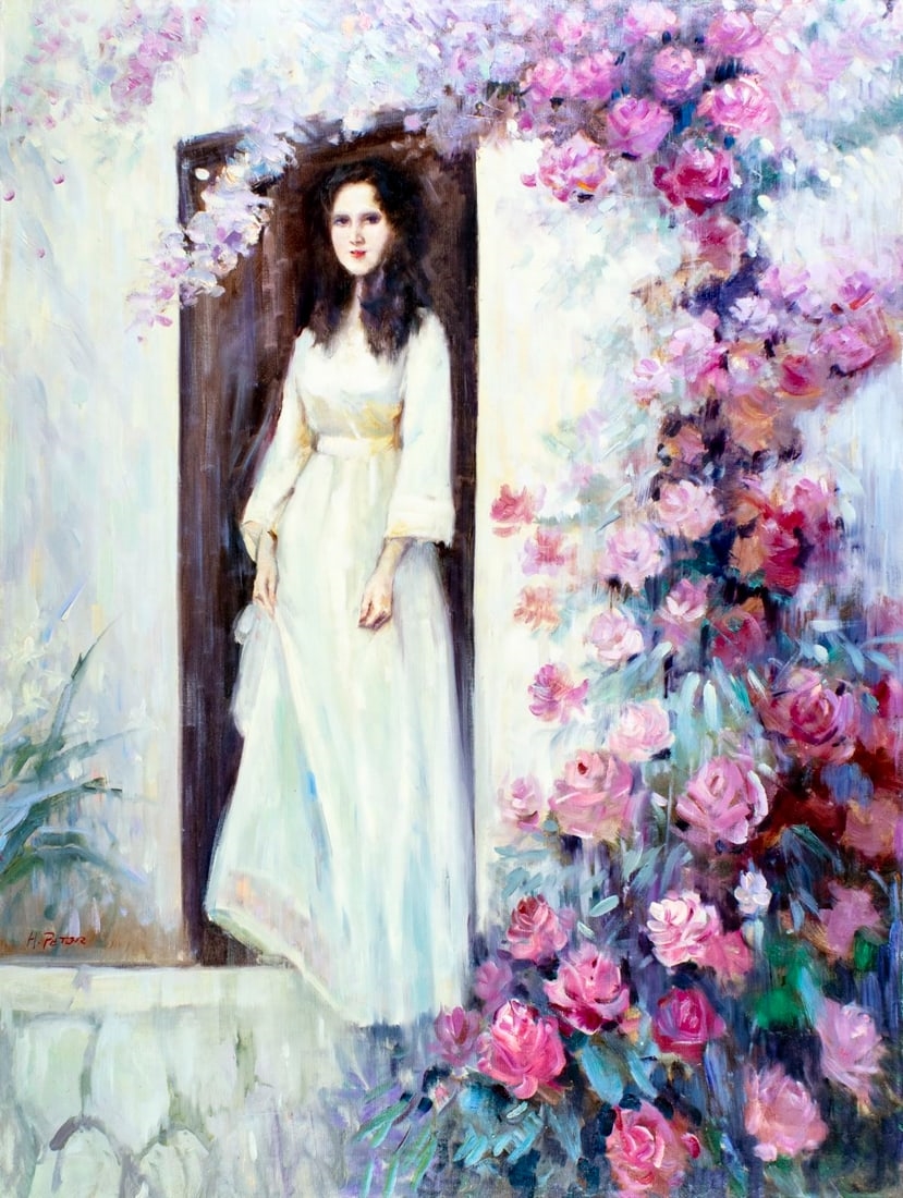 Peter Ho | Woman by Rose Bush | MutualArt