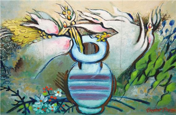 Eugene Press | stylised study of flowers in a vase | MutualArt