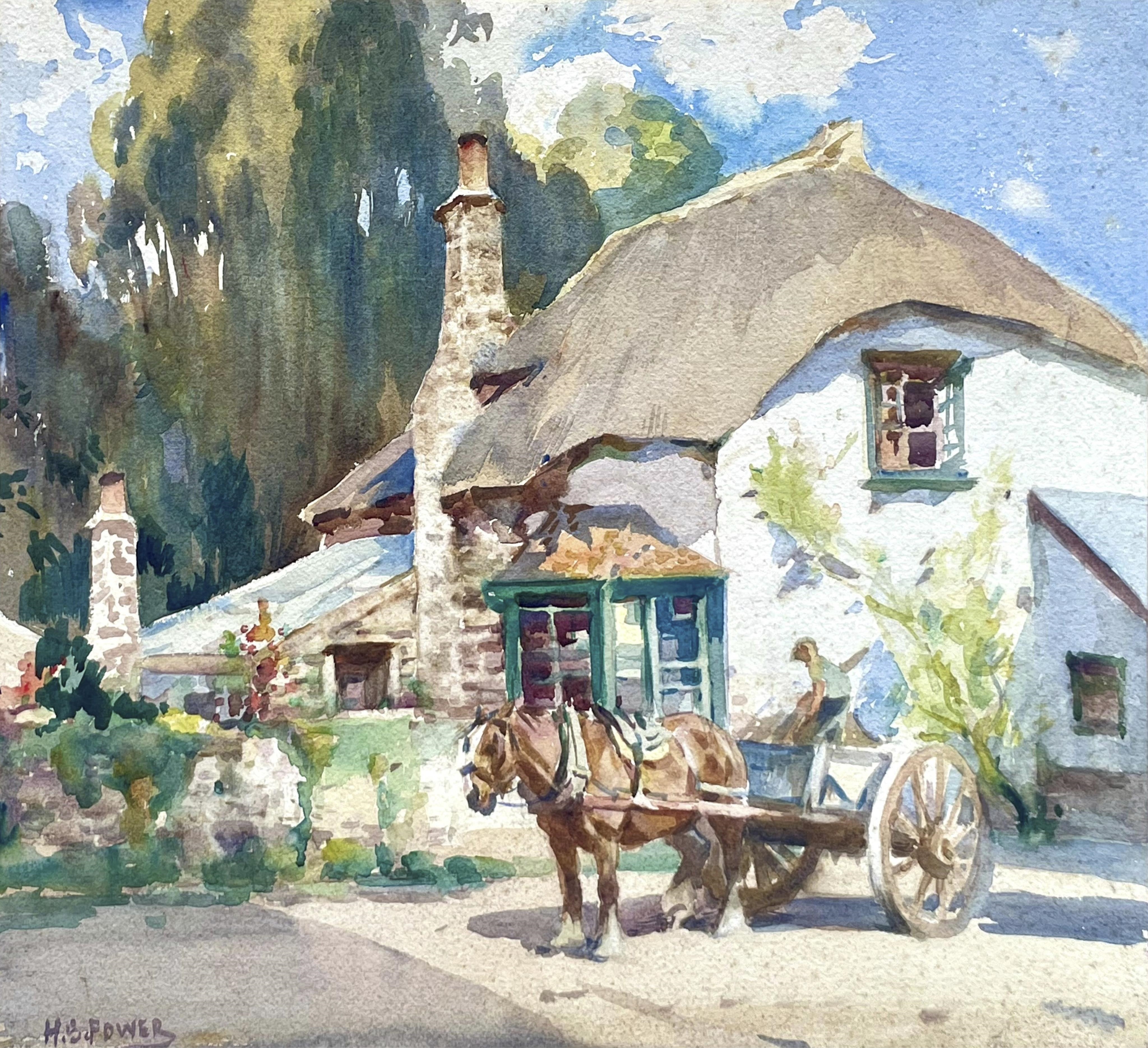 Harold Septimus Power | Thatched Cottage with Horse and Cart | MutualArt