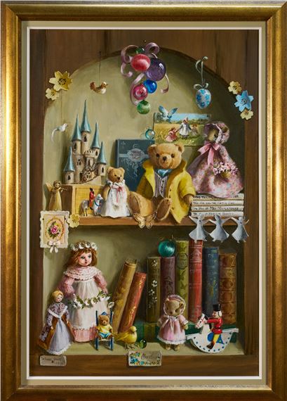 Deborah Jones | Still Life Bears and Books on a Shelf | MutualArt