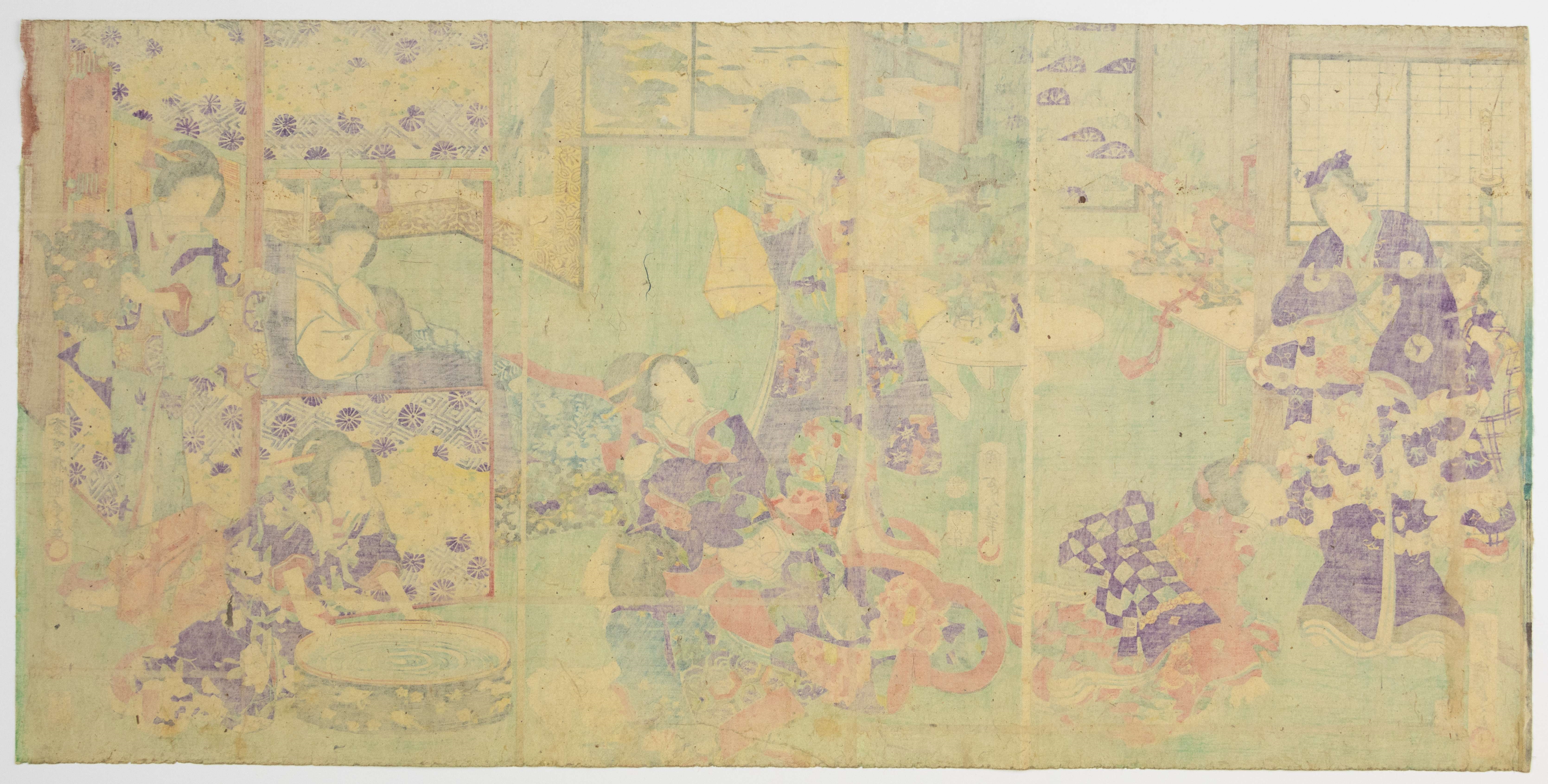 Utagawa Kunisada II | Birth of a Child: Inaka Genji at Suma (1867 ...