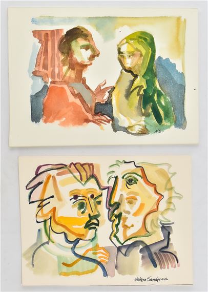 Ernest Nelson Sandgren | Two original conversing couples watercolor ...