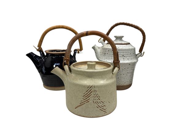 David Winkley | Three studio pottery teapots with cane handles | MutualArt