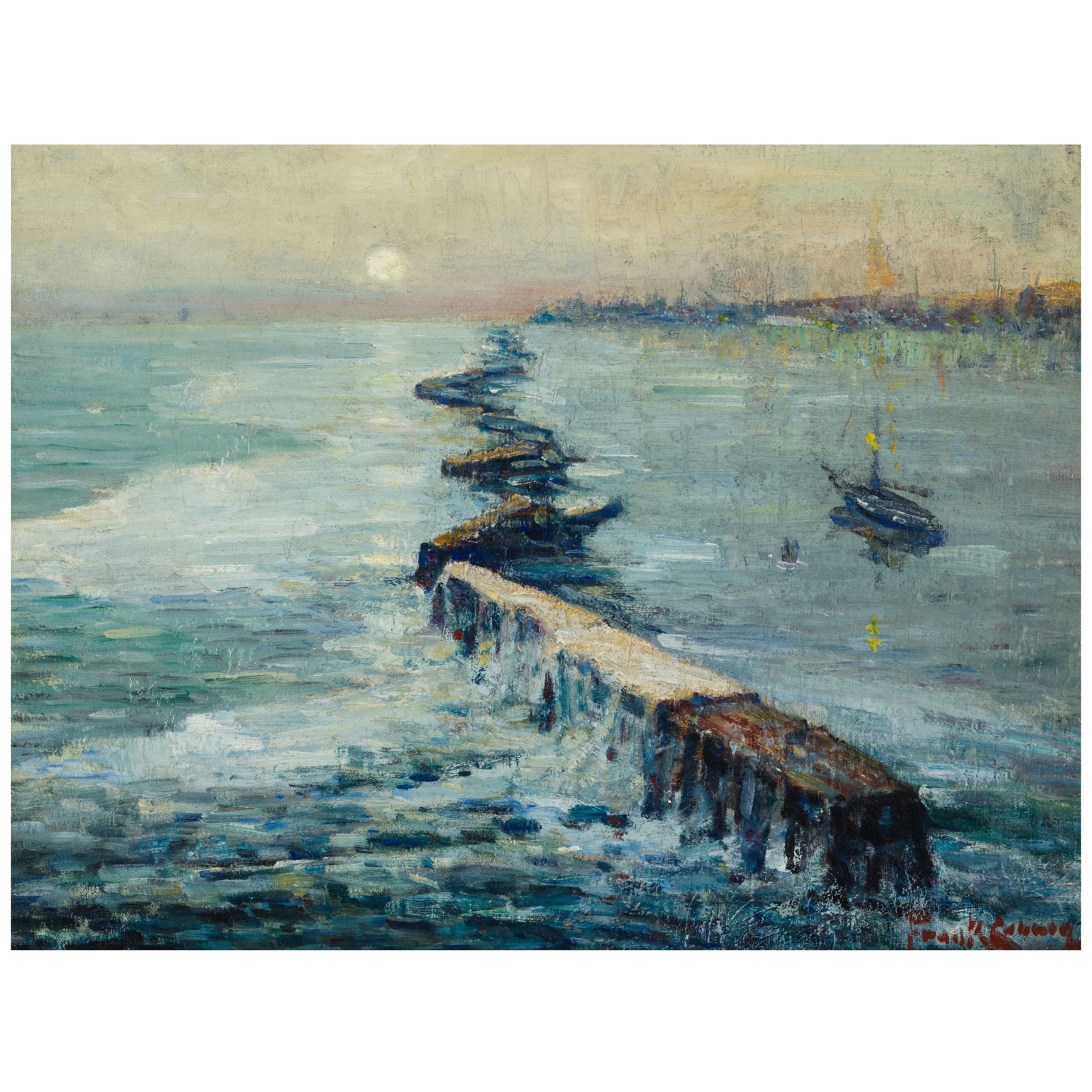 Frank Coburn | Ship Behind a Breakwater (San Pedro | MutualArt
