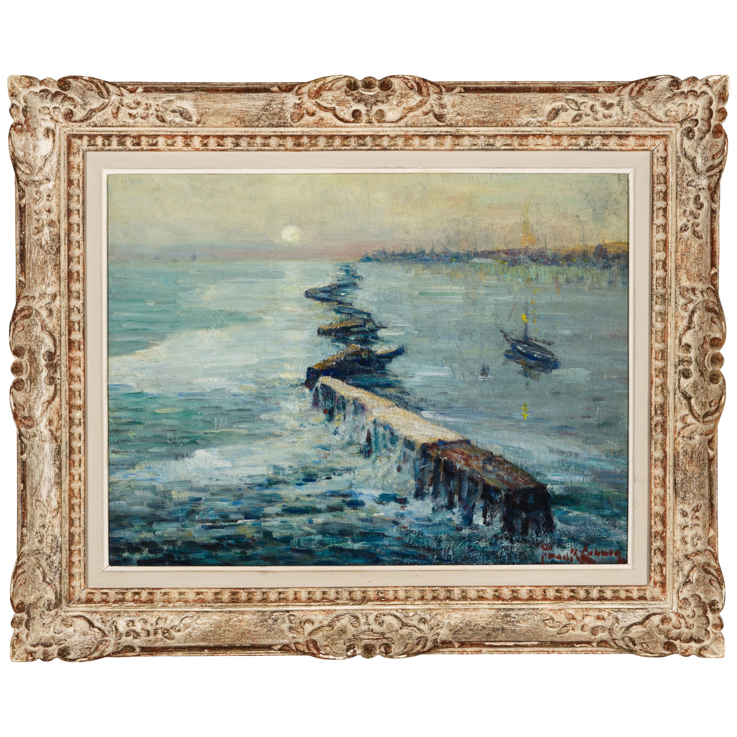 Frank Coburn | Ship Behind a Breakwater (San Pedro | MutualArt