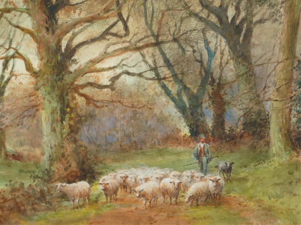 Henry Charles Fox | A flock of sheep straying from the road to graze in ...