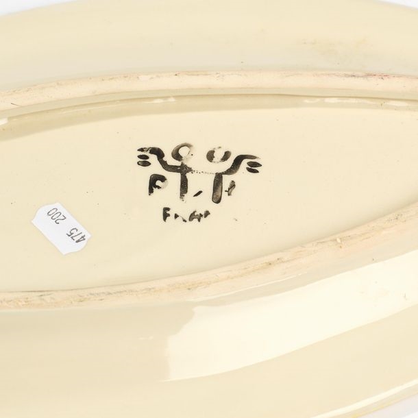 Jacques Pouchain | Oblong enameled ceramic dish with a stylized white ...
