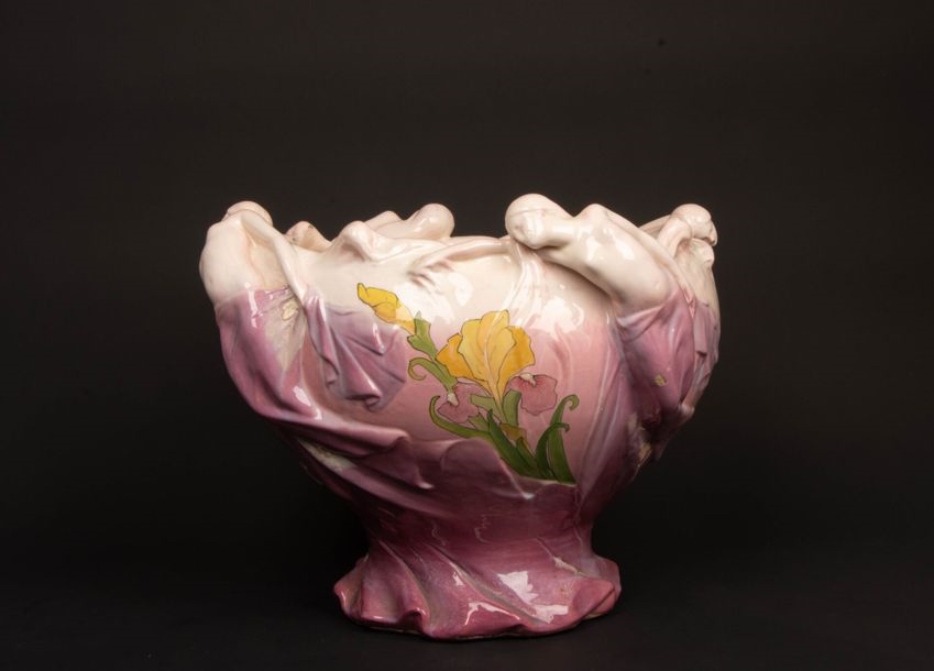 Delphin Massier | Large ceramic cachepot with high-relief decoration of ...