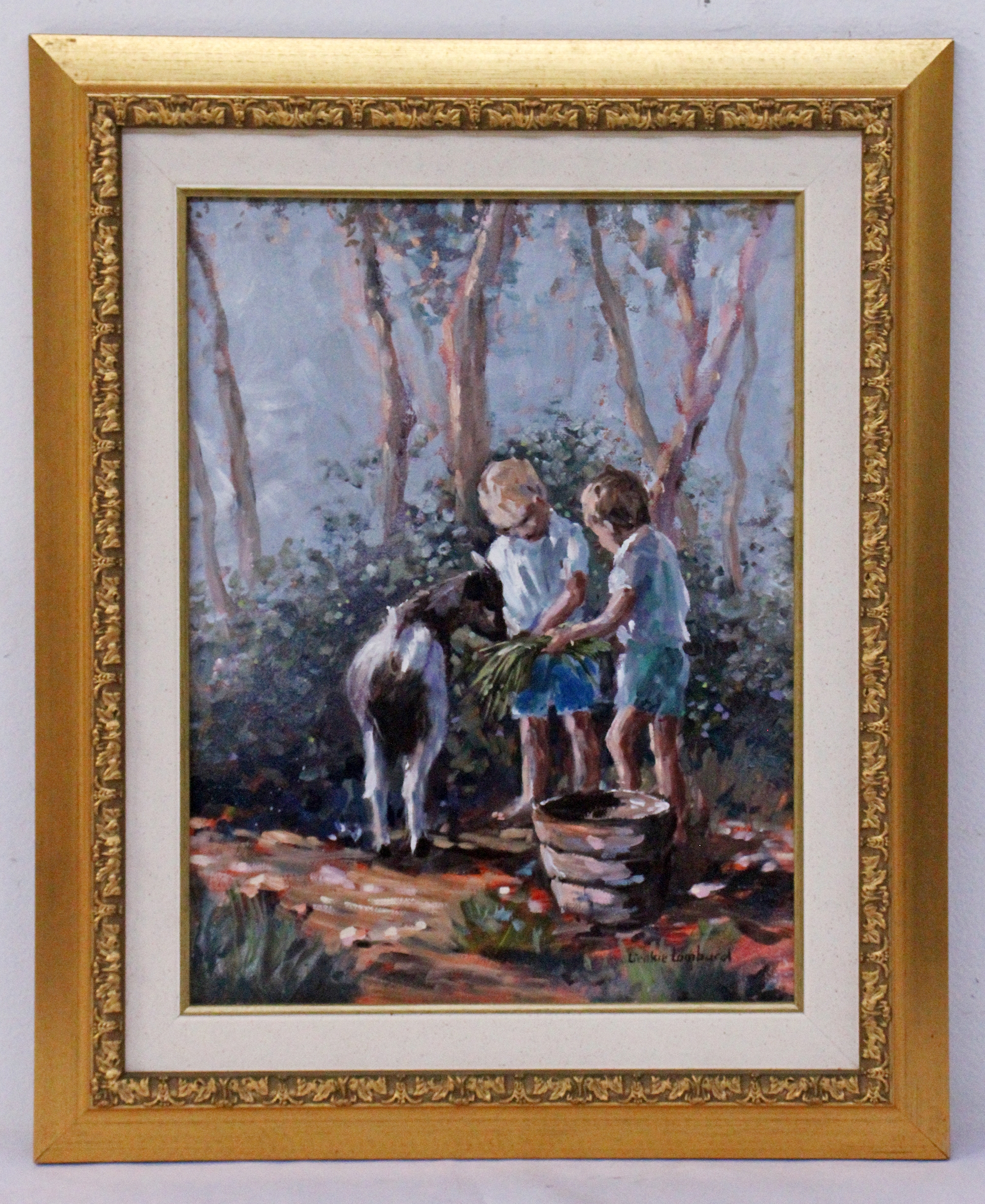 Lienkie Lombard | TWO BOYS FEEDING A GOAT | MutualArt
