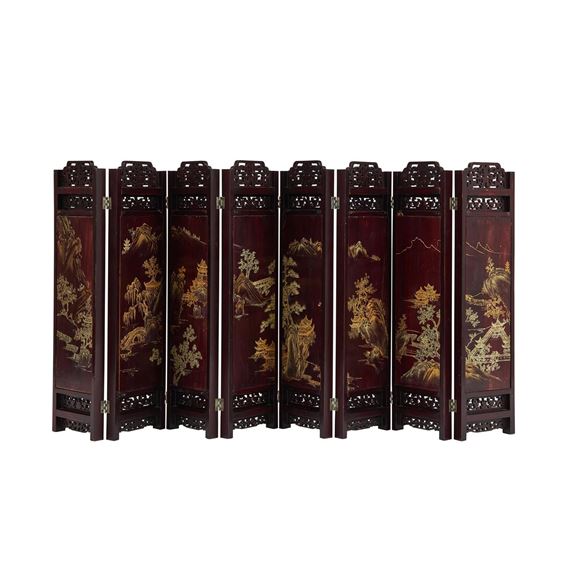 Chinese School | A CHINESE MINIATURE EIGHT-PANEL SCREEN | MutualArt