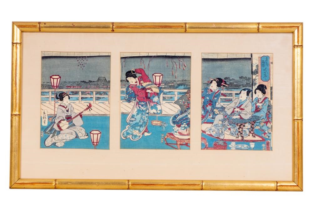 Utagawa Kunisada | A Japanese set of three Edo Ukiyo-e woodblock on ...