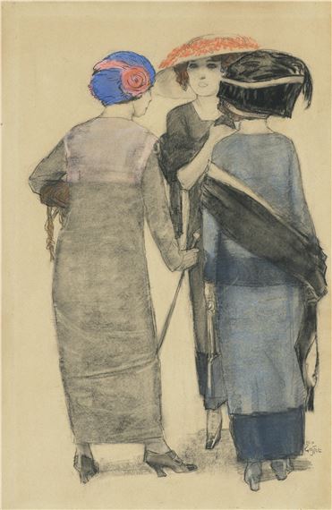 Leo Gestel | Drie dames die in een groep staan (1907 - 1910) | MutualArt