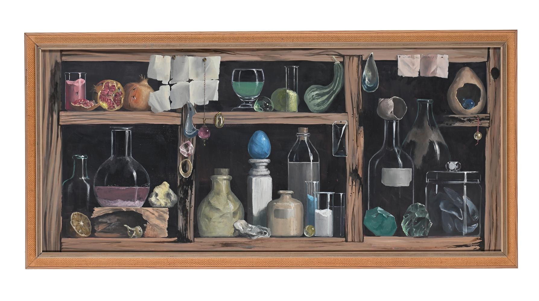 Deborah Jones | STILL LIFE OF GLASS VESSELS ON A SHELF | MutualArt