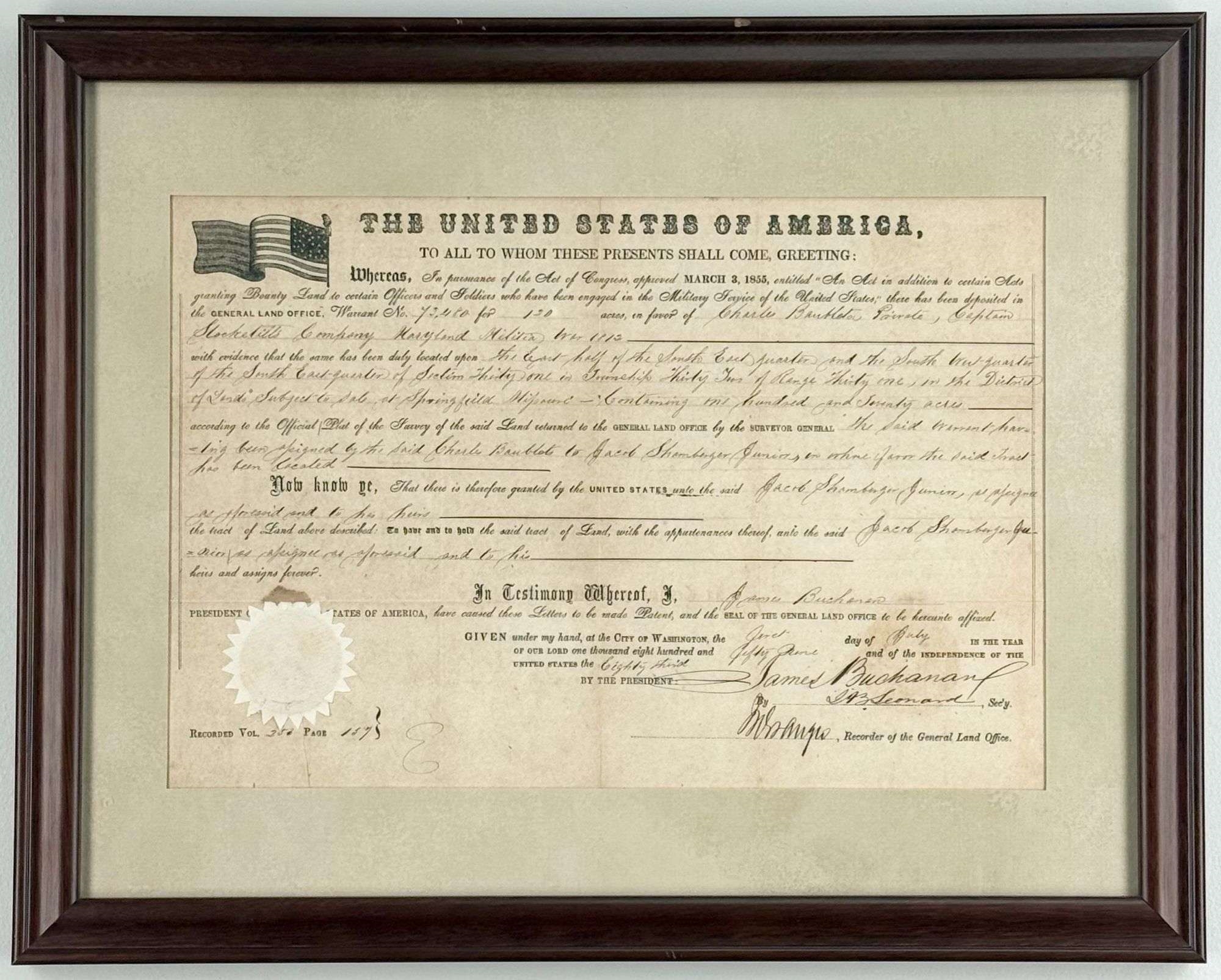 James Buchanan | Land Grant (1859) | MutualArt