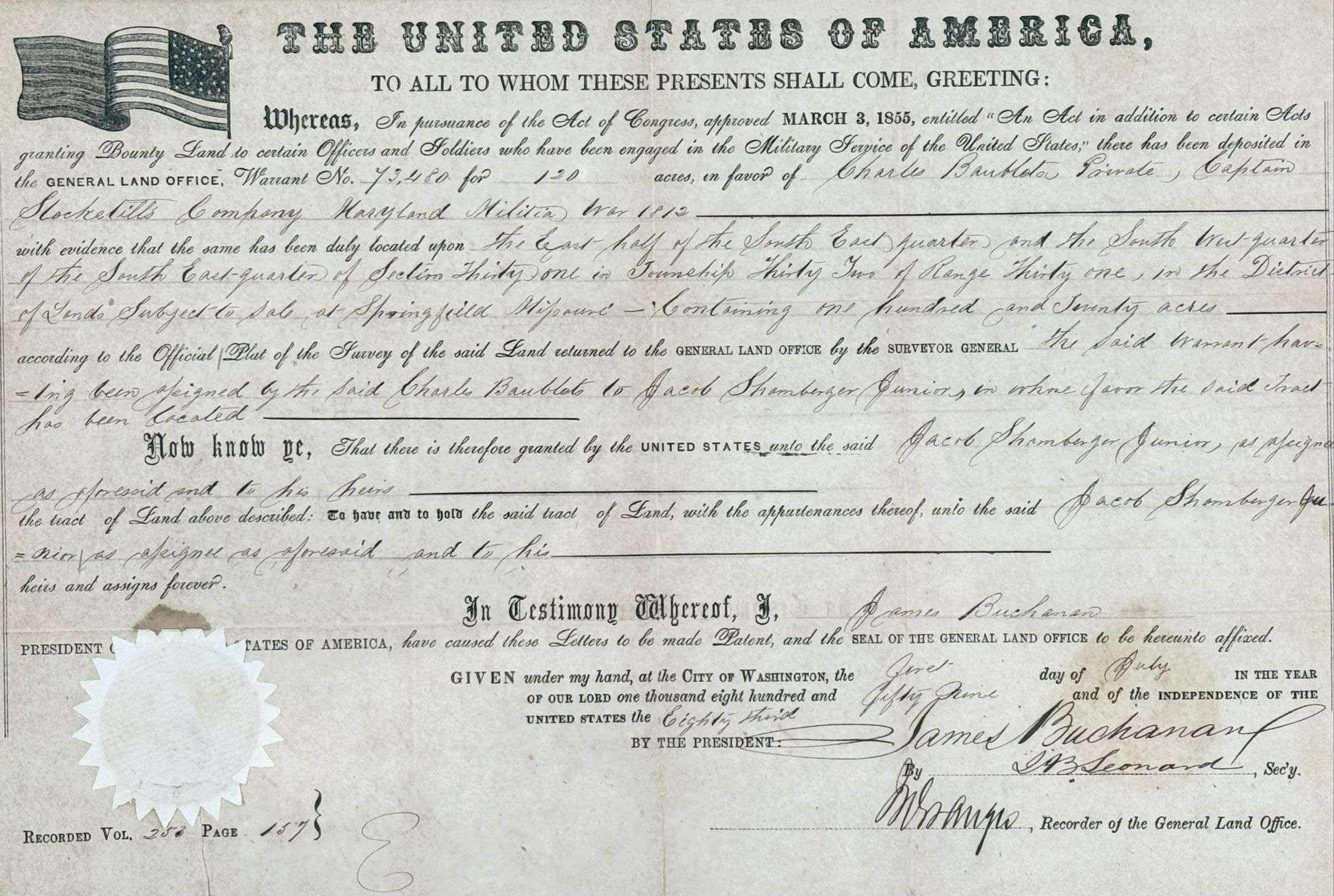 James Buchanan | Land Grant (1859) | MutualArt