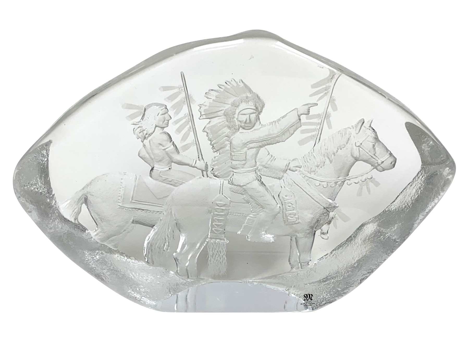 Mats Jonasson | Swedish crystal sculpture depicting two Native ...