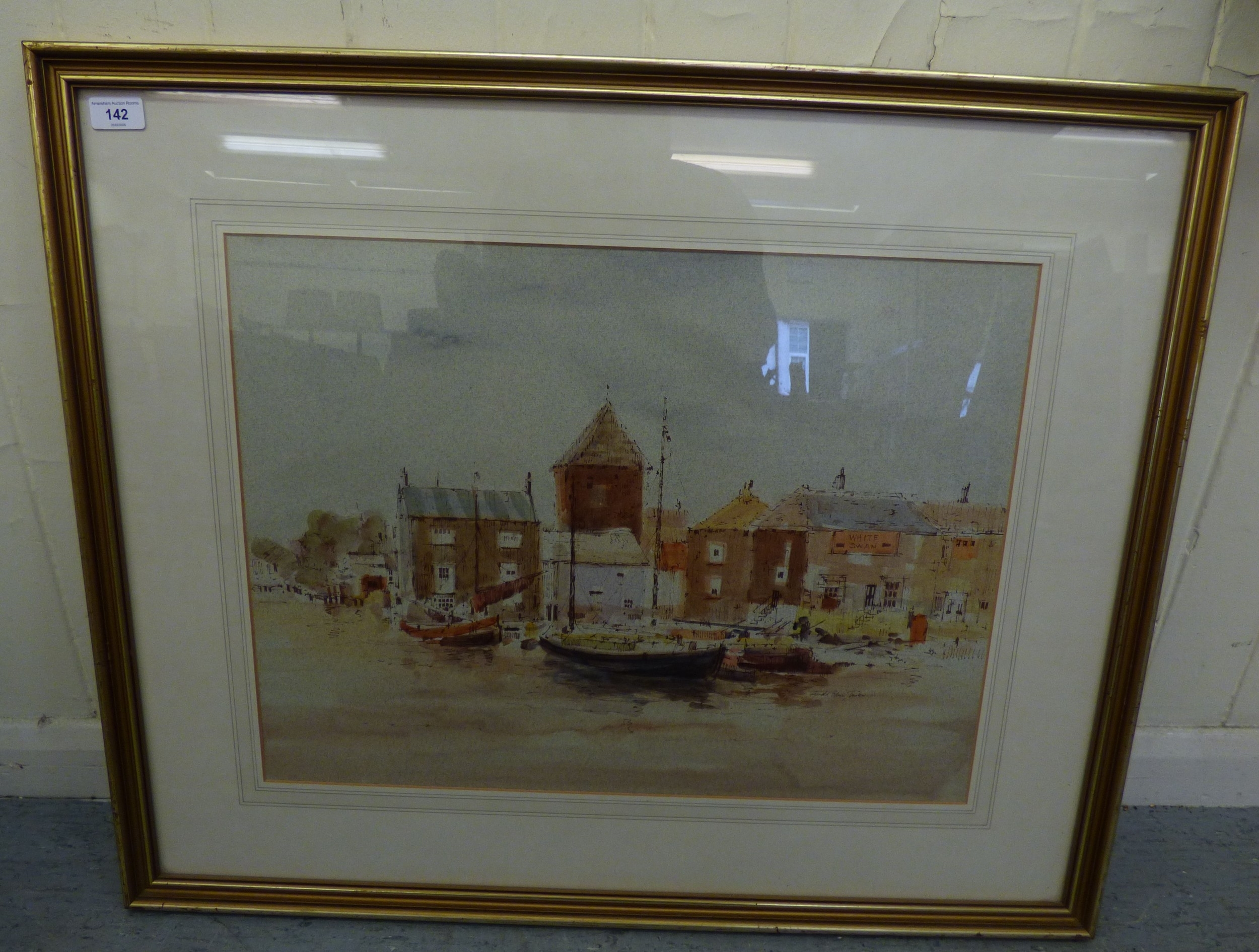 Gerald Edwin Tucker | a harbour scene with boats and buildings | MutualArt