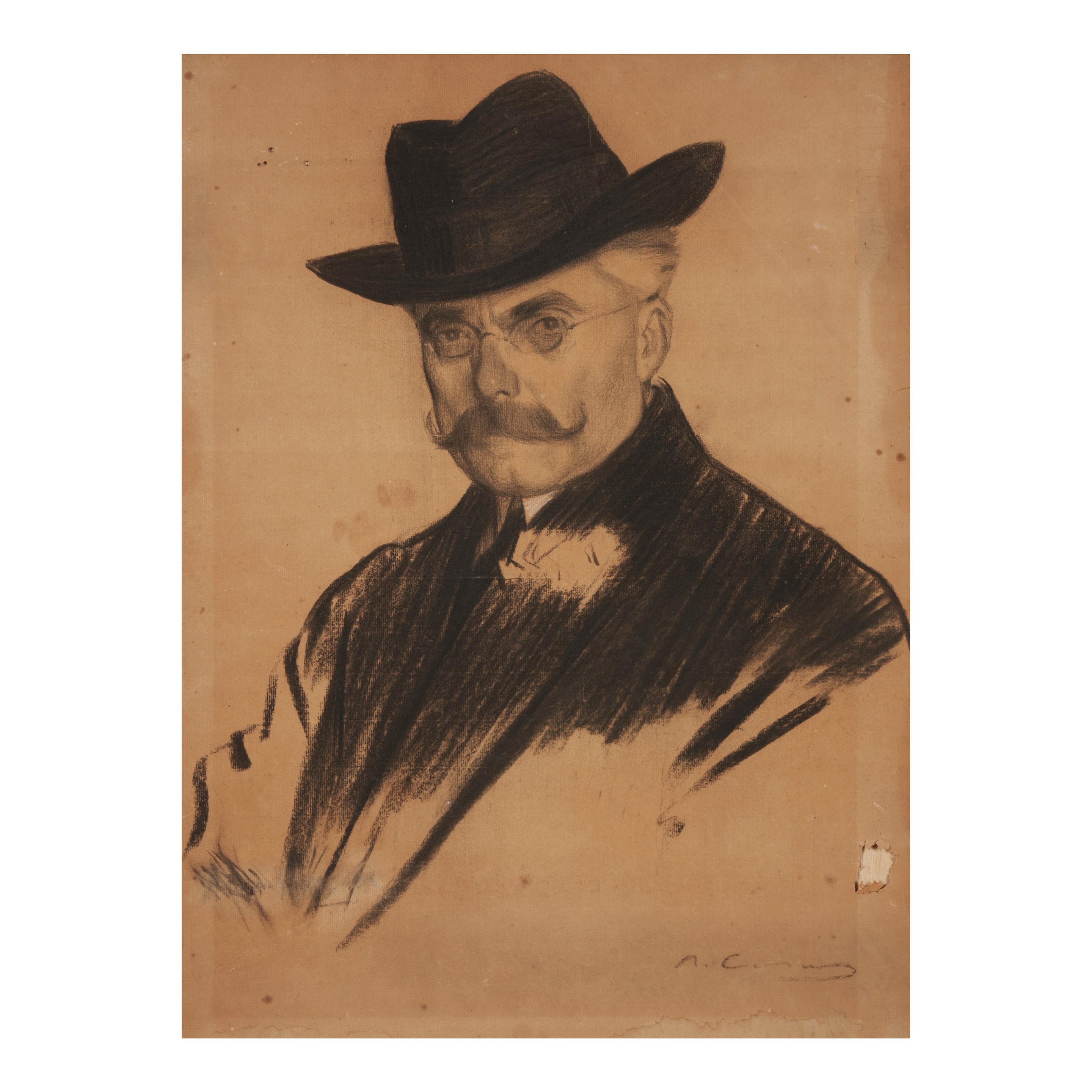 Ramón Casas | Portrait of a Man in a Black Hat | MutualArt