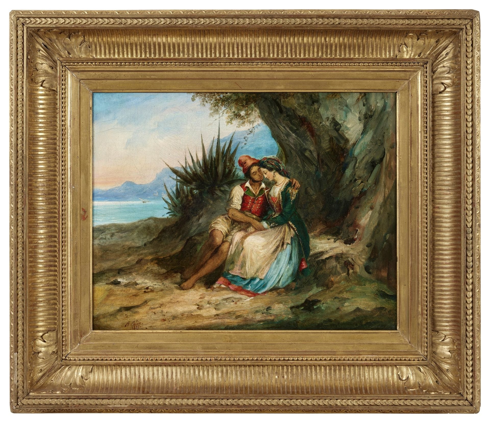 Alexandre-Marie Colin | Couple sitting on the rocks in the ...