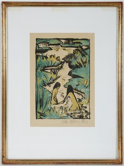 Otto Müller | Zwei Badende im Bach (1922) | MutualArt