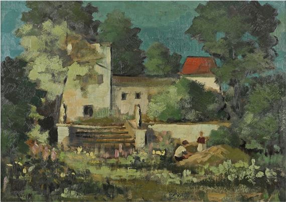 Wilhelm Rudolph | Burg mit spielenden Kindern im Park (1947) | MutualArt