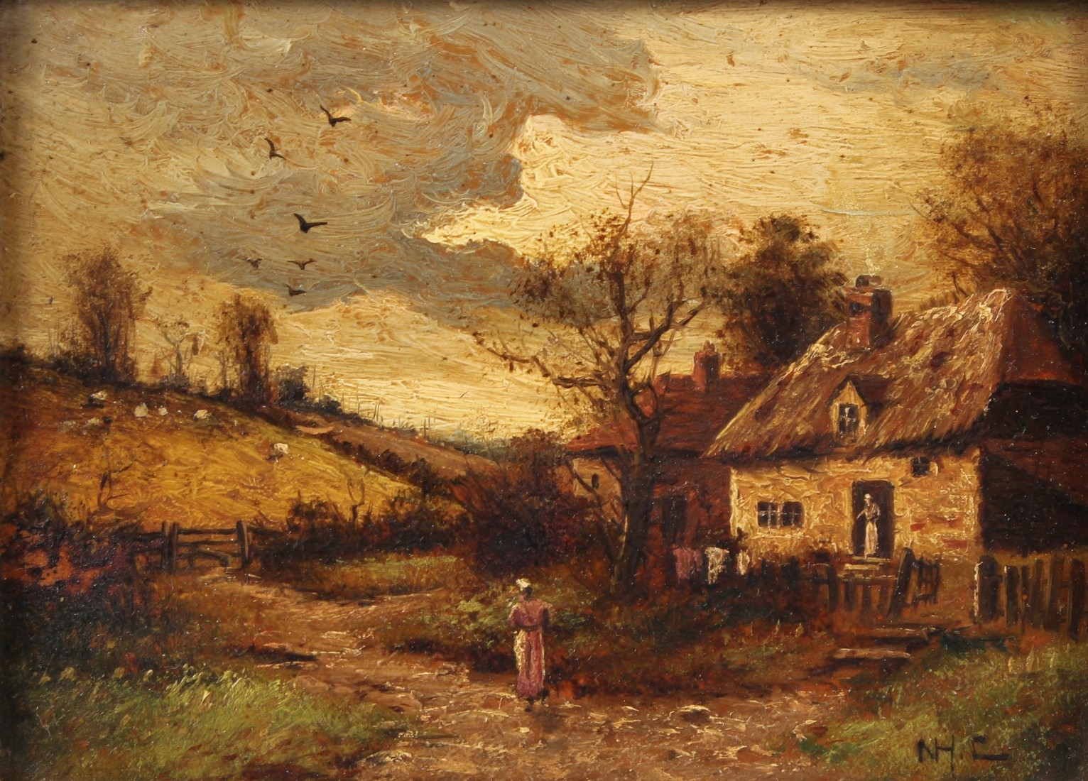 Nils Hans Christiansen | Landscape with figure on a lane with cottage ...