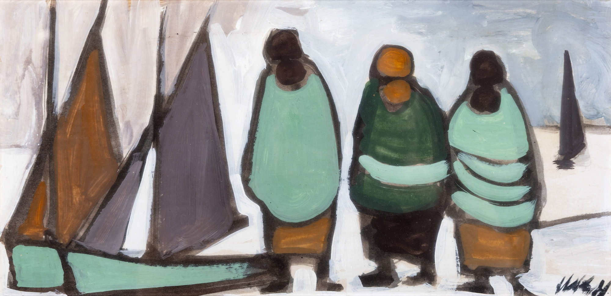 Markey Robinson | Three figures by a Sailboat | MutualArt