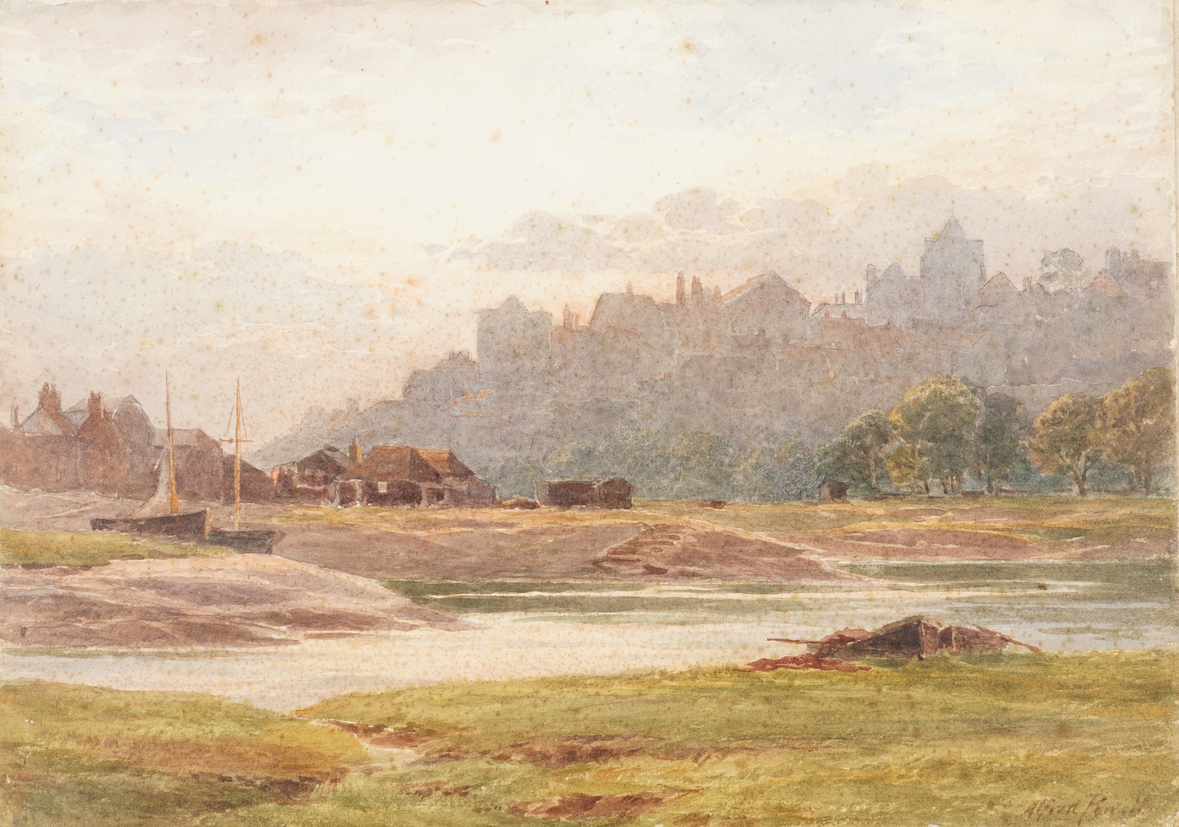 Alfred Powell | A coastal town at dusk | MutualArt