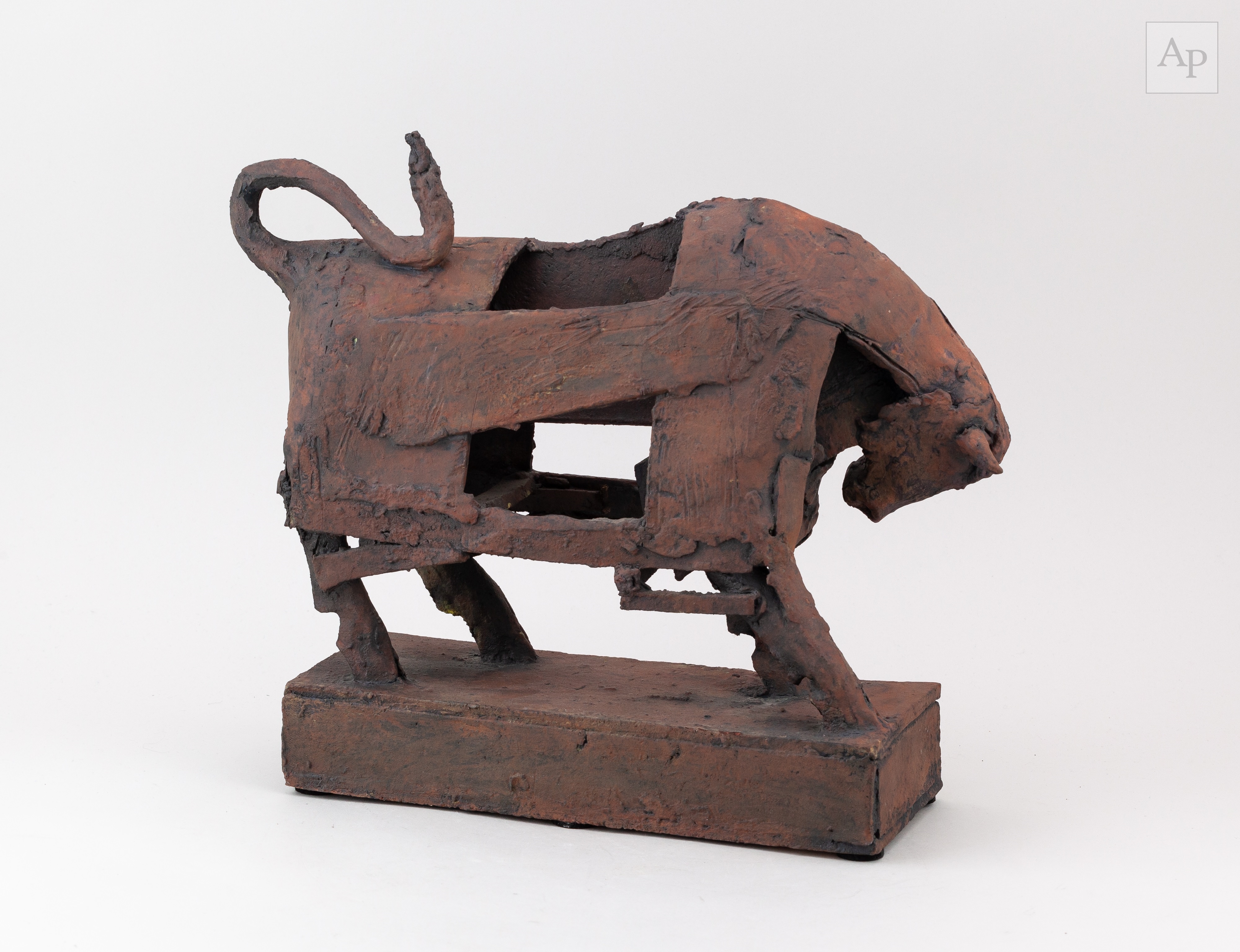 Christy Keeney | an earthenware sculpture of a bull on a rectangular ...