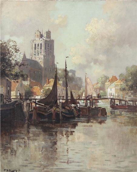 Jan Knikker | Havengezicht met de Grote Kerk van Dordrecht | MutualArt