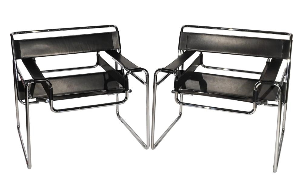 Marcel Breuer | Pair of Marcel Breuer Black Leather and Chrome Steel ...