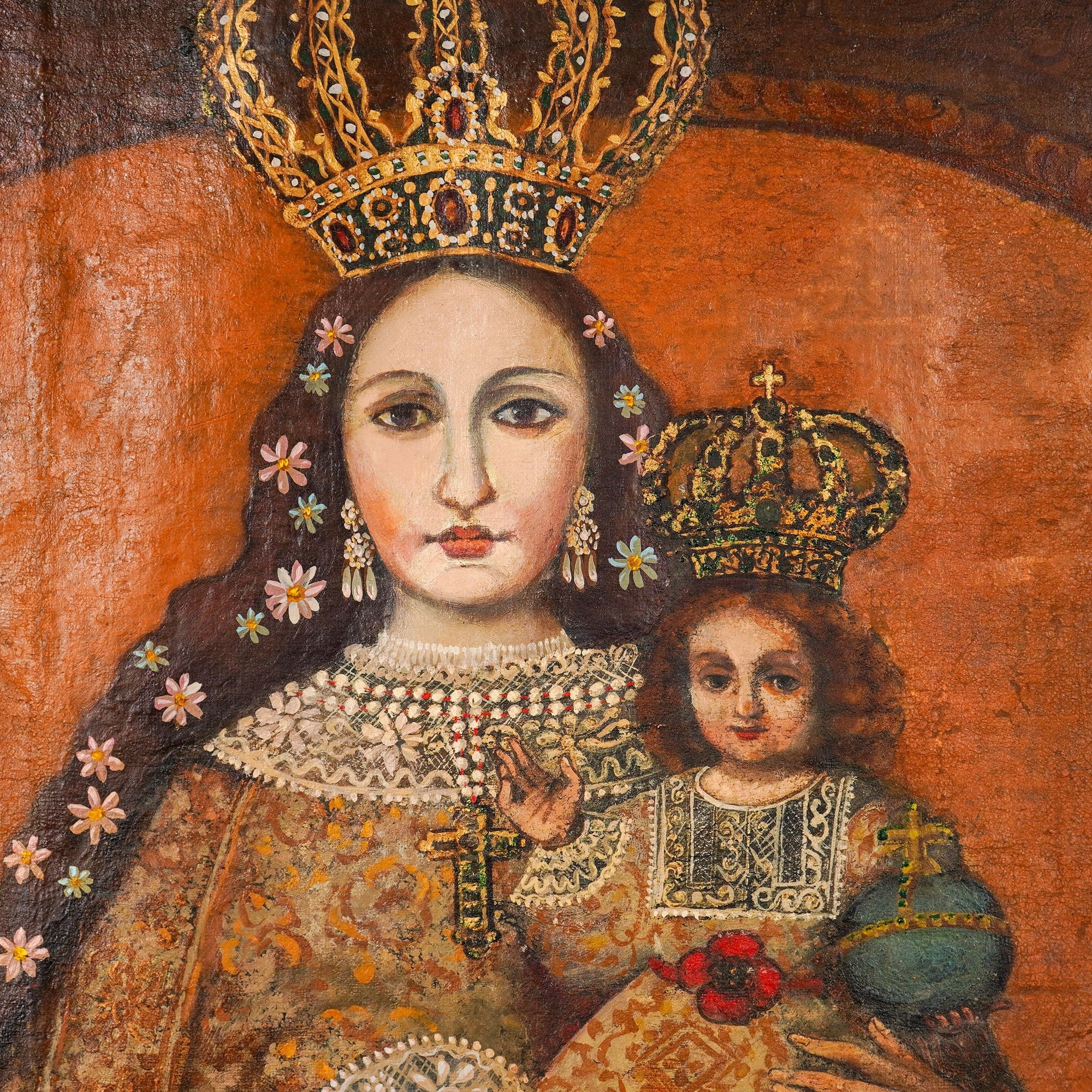 Cuzco School | Cuzco School Style Large Oil on Canvas Our Lady of the ...