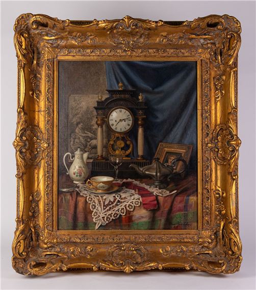 Franz Krischke | Still Life with Clock and Teapots | MutualArt