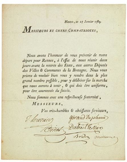 Louvrier Maurice | ÉTATS-GÉNÉRAUX de BRETAGNE - Circulaire imprimée de ...