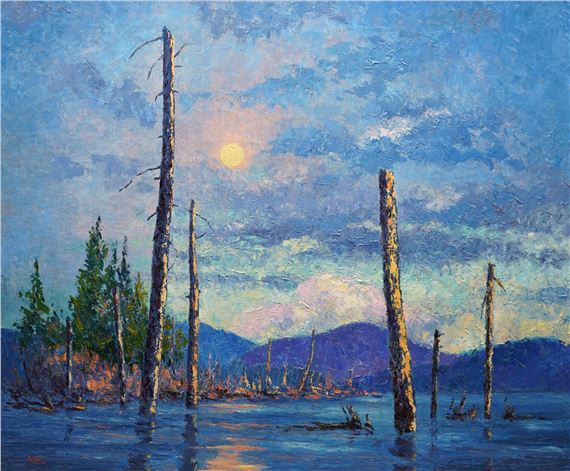 Francis Orville Libby | Sun Setting over a Lake Landscape | MutualArt