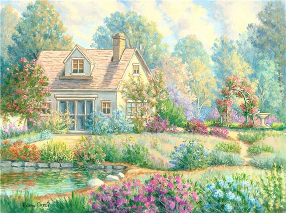 Fiora Cozzi | Garden Landscape with Cottage | MutualArt