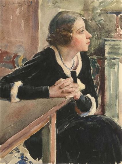 Jacques Schultz-Dal | Woman leaning against a table | MutualArt
