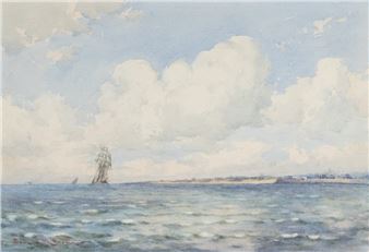 Samuel John Milton Brown | Calm waters of the coast with a clipper ...