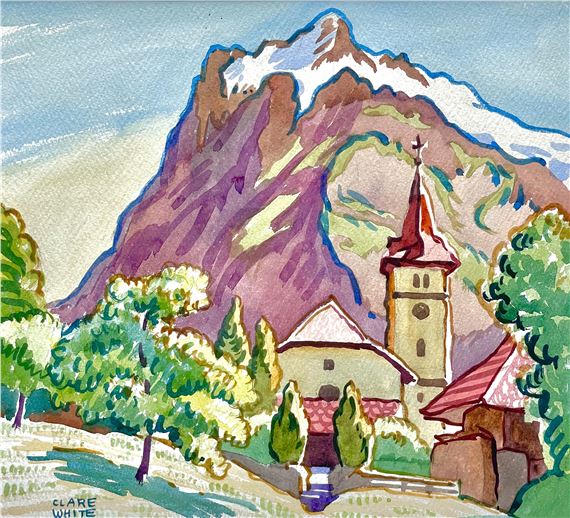 Claire White | Grindelwald church in front of the Wetterhorn | MutualArt