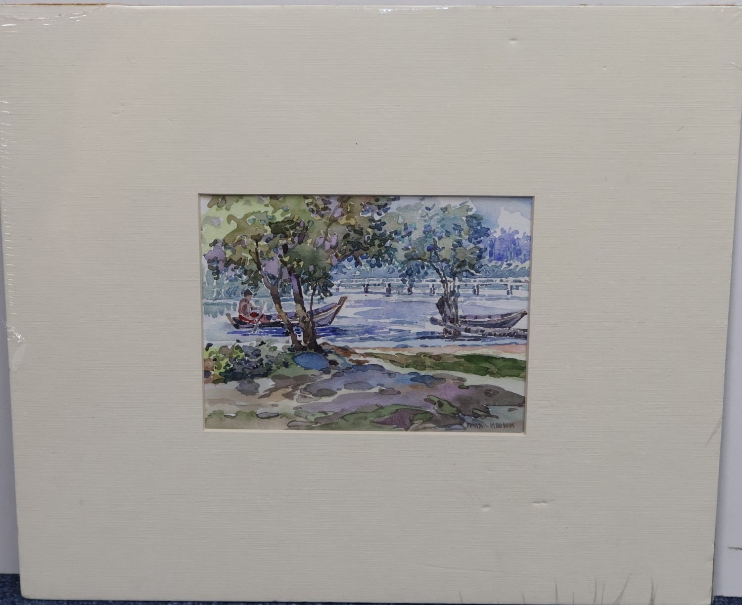 Ismail Mat Hussin | watercolour, depicting figure in boat on water's ...