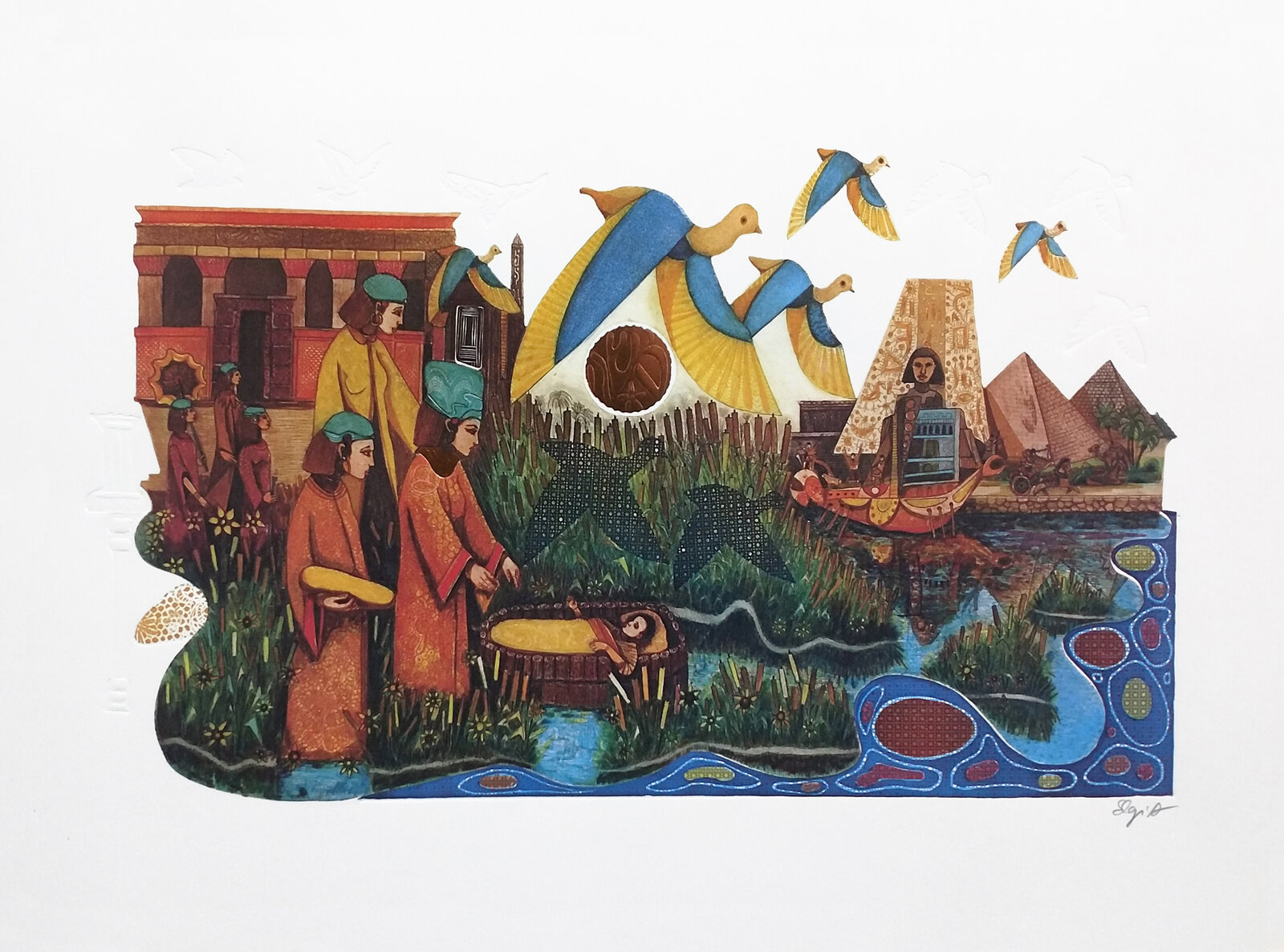 Amram Ebgi | Egyptians Embrace Moses (Judaica Art) (1990) | MutualArt