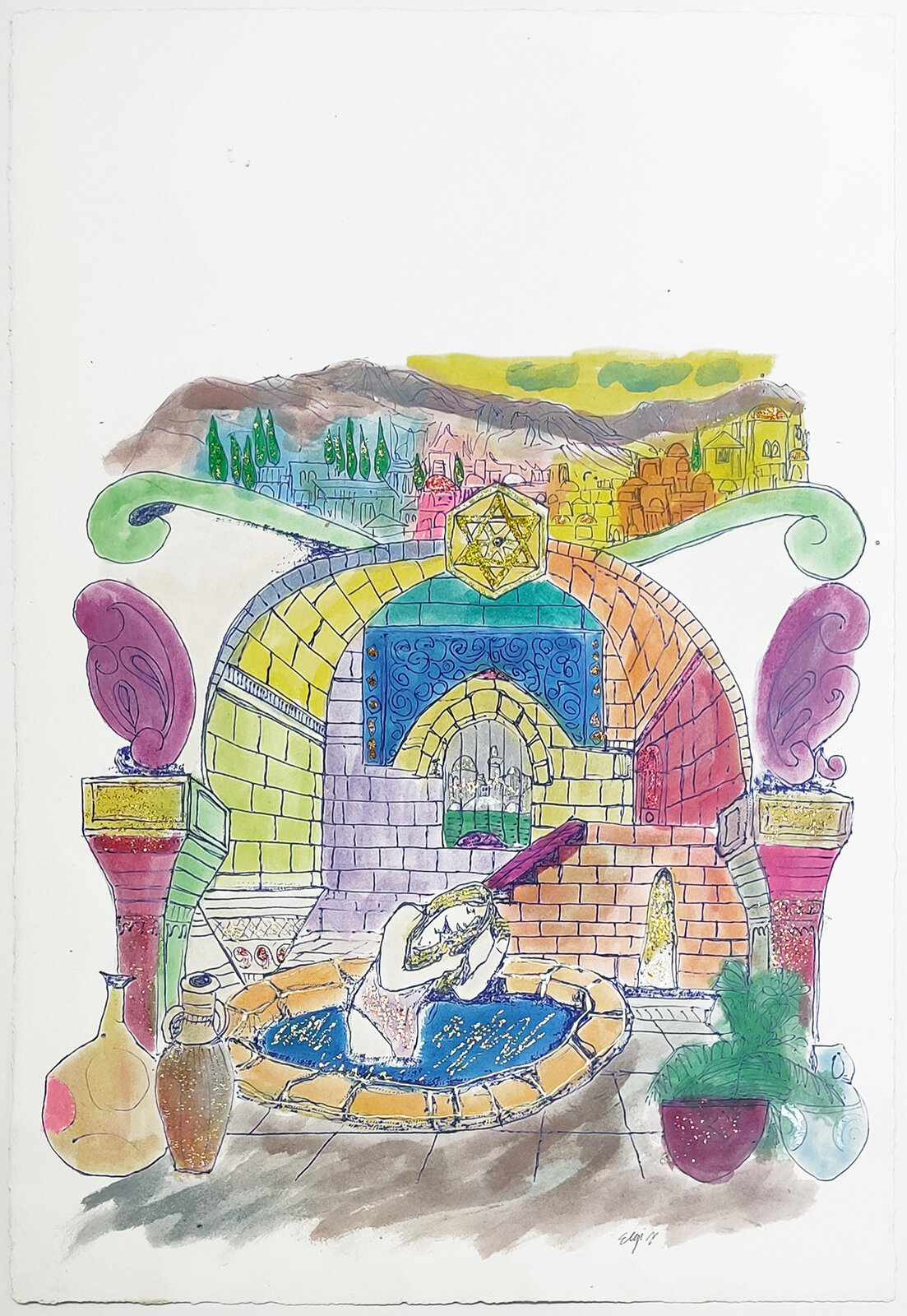 Amram Ebgi | Woman In Pool (Judaica Art) (circa 1990) | MutualArt