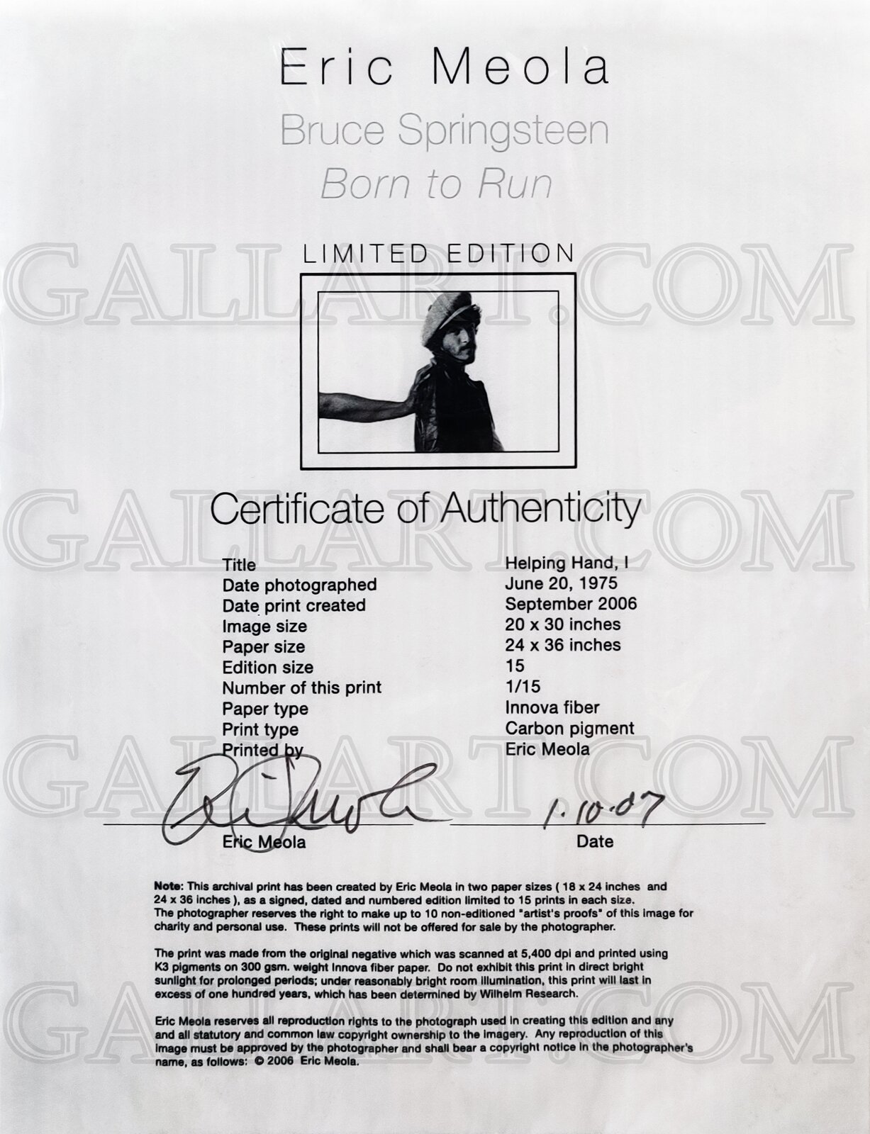 Eric Meola | Helping Hand, I (Bruce Springsteen) (2006) | MutualArt